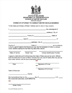 Free Delaware Vehicle Power of Attorney (Form MV386) | PDF