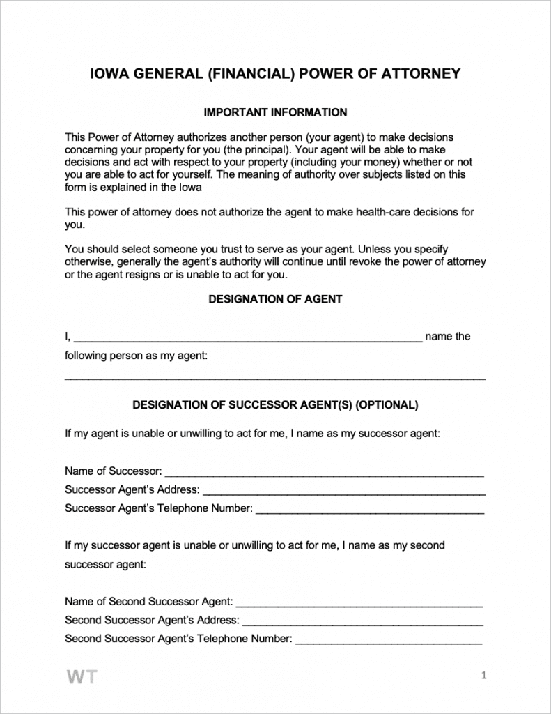 Free Iowa Power of Attorney Forms | PDF | WORD | RTF