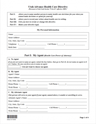 Free Utah Advance Health Care Directive Form | PDF