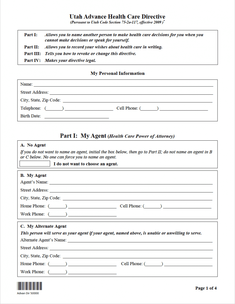 Free Utah Advance Health Care Directive Form | PDF