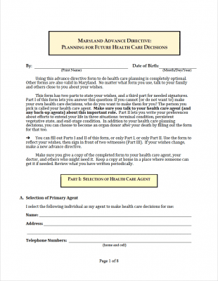 Free Maryland Advance Directive Form | PDF