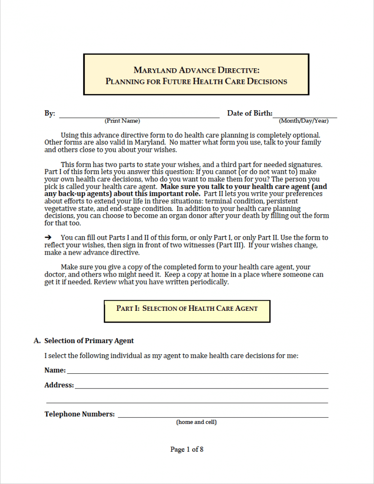 Free Maryland Advance Directive Form | PDF