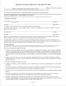 Free Virginia Advance Directive for Health Care Form | PDF | WORD