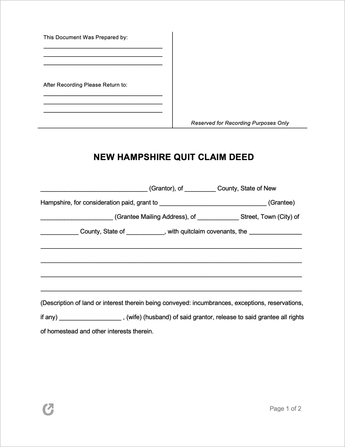 Free New Hampshire Quit Claim Deed Form | PDF | WORD