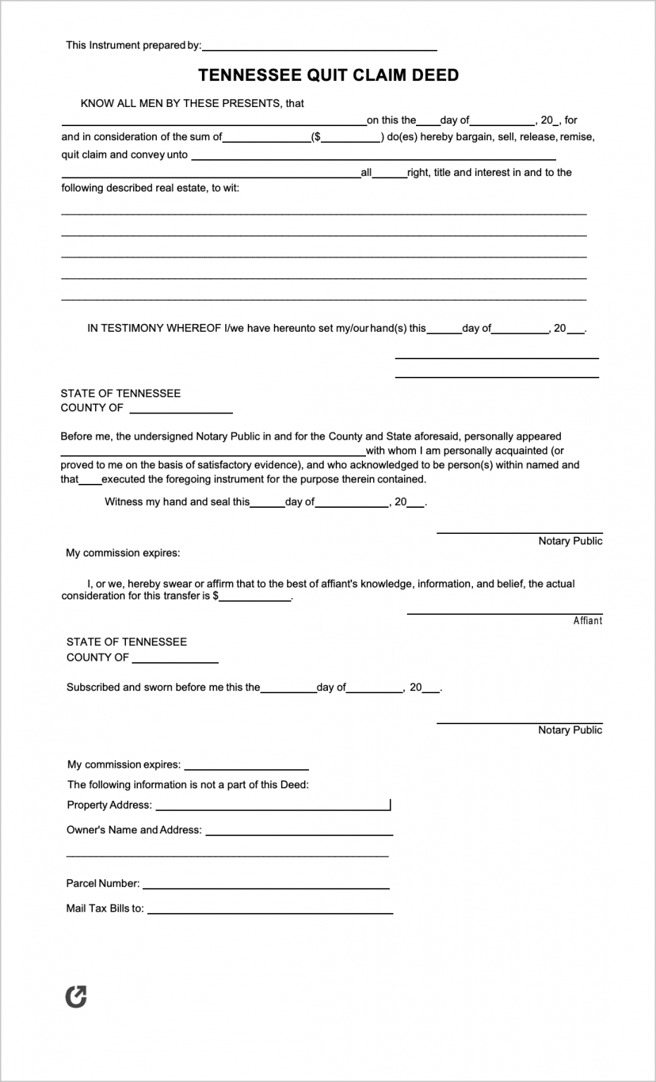 Free Tennessee Quit Claim Deed Form | PDF | WORD