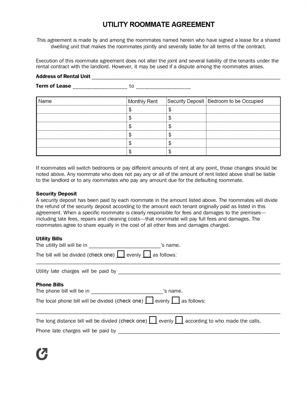 Free Roommate Agreement Template | PDF | WORD | RTF