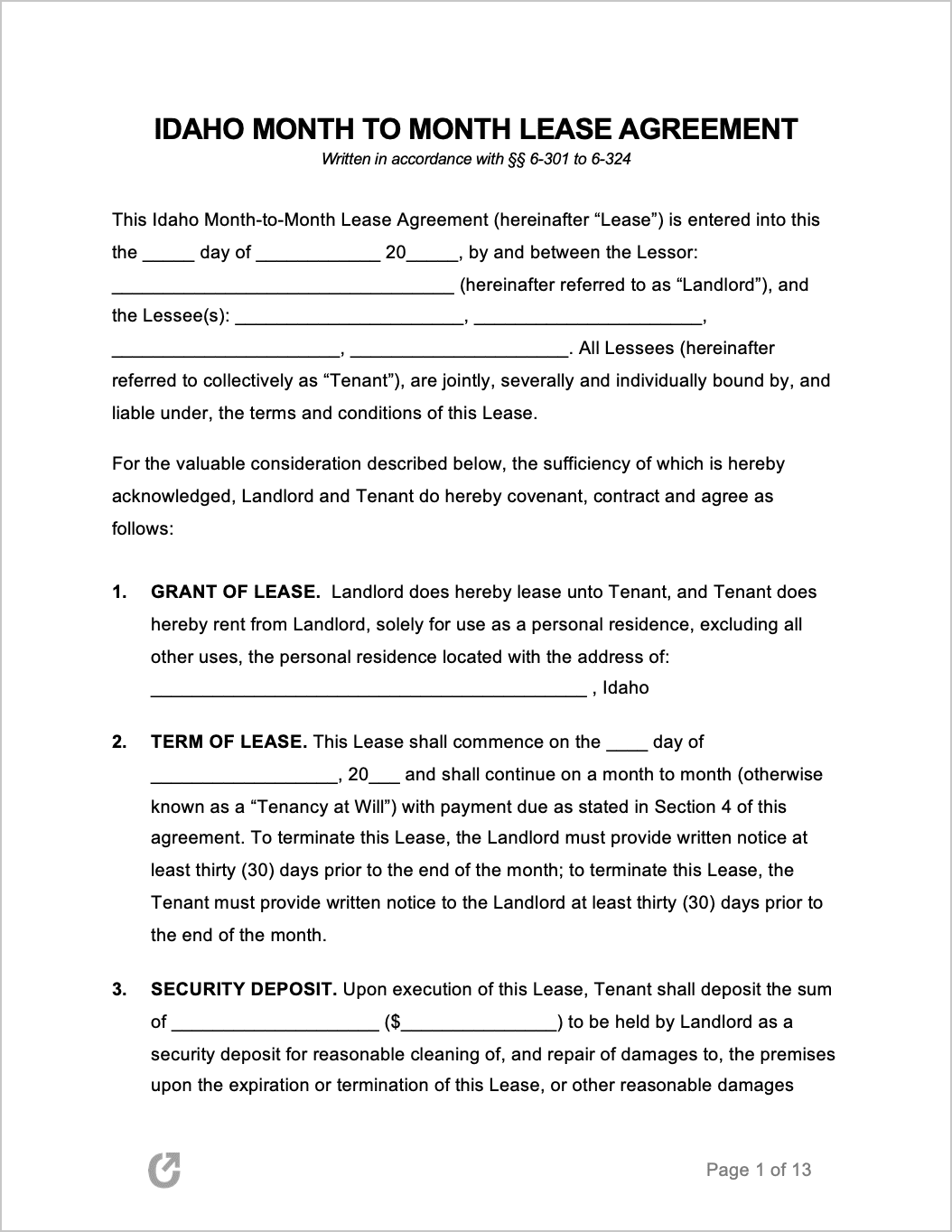 Free Idaho Month to Month Lease Agreement PDF WORD free-idaho-month-to-month-lease-agreement-pdf-word