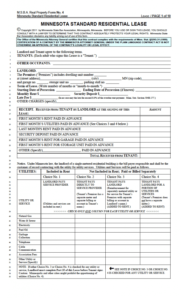 Free Minnesota Standard Residential Lease Agreement | PDF