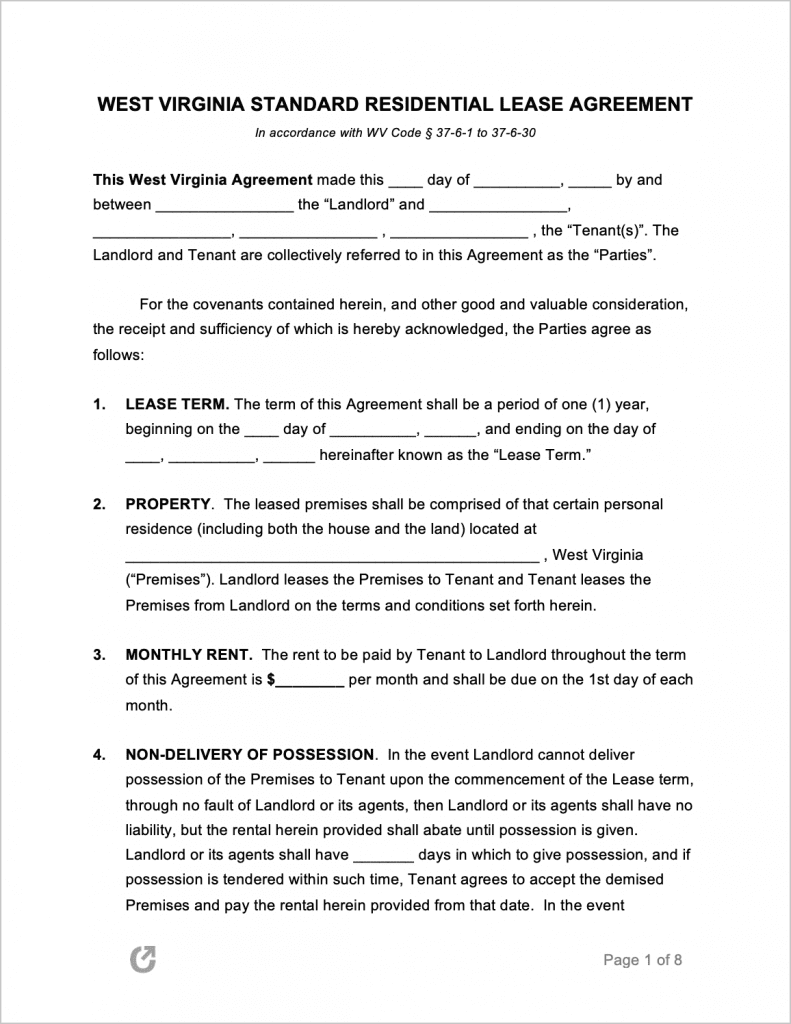 Free West Virginia Rental Lease Agreement Templates PDF WORD free-west-virginia-rental-lease-agreement-templates-pdf-word