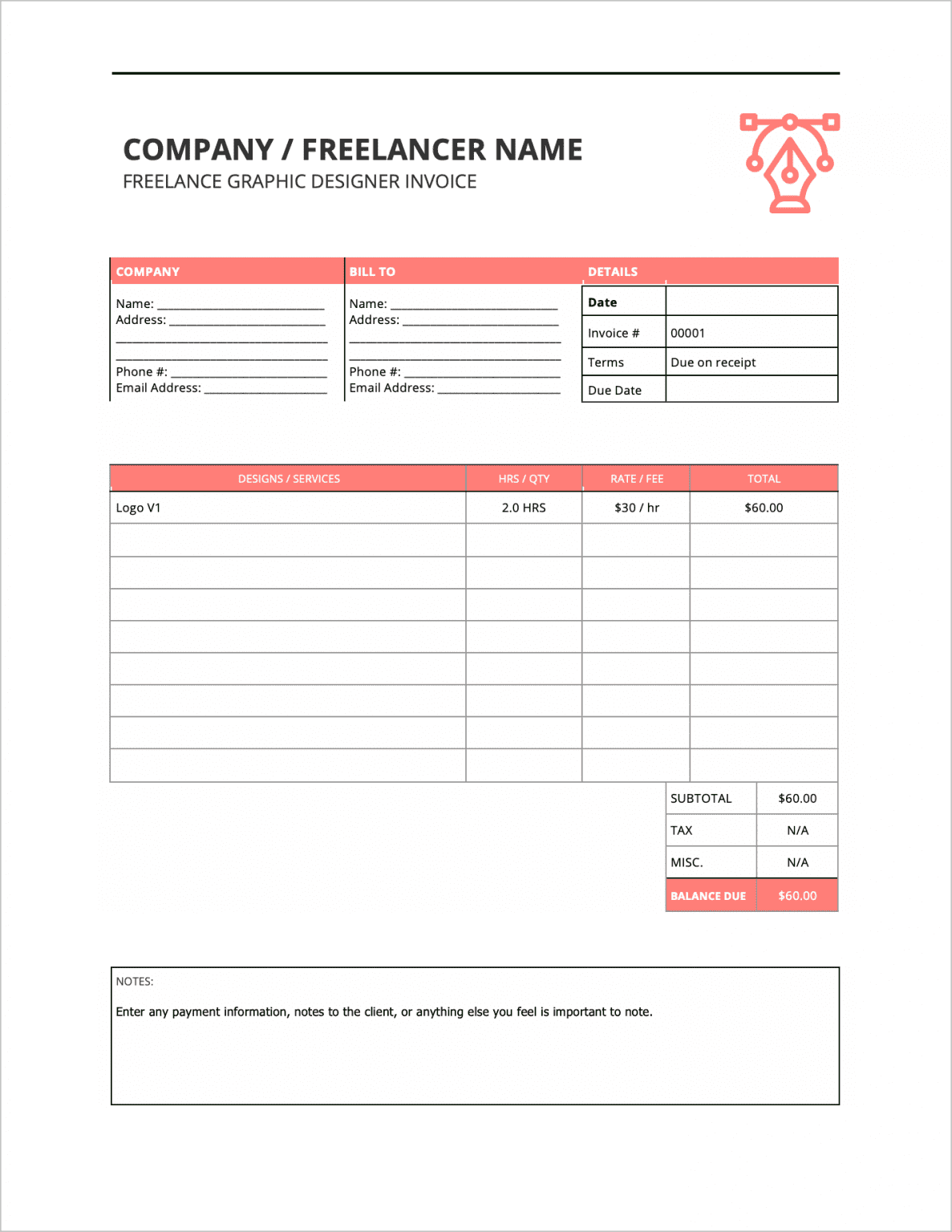 Free Freelance Graphic Designer Invoice Template | PDF | WORD | EXCEL