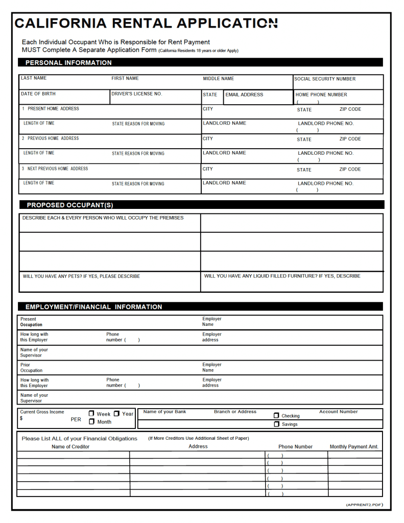 Free California Rental Application | PDF | WORD