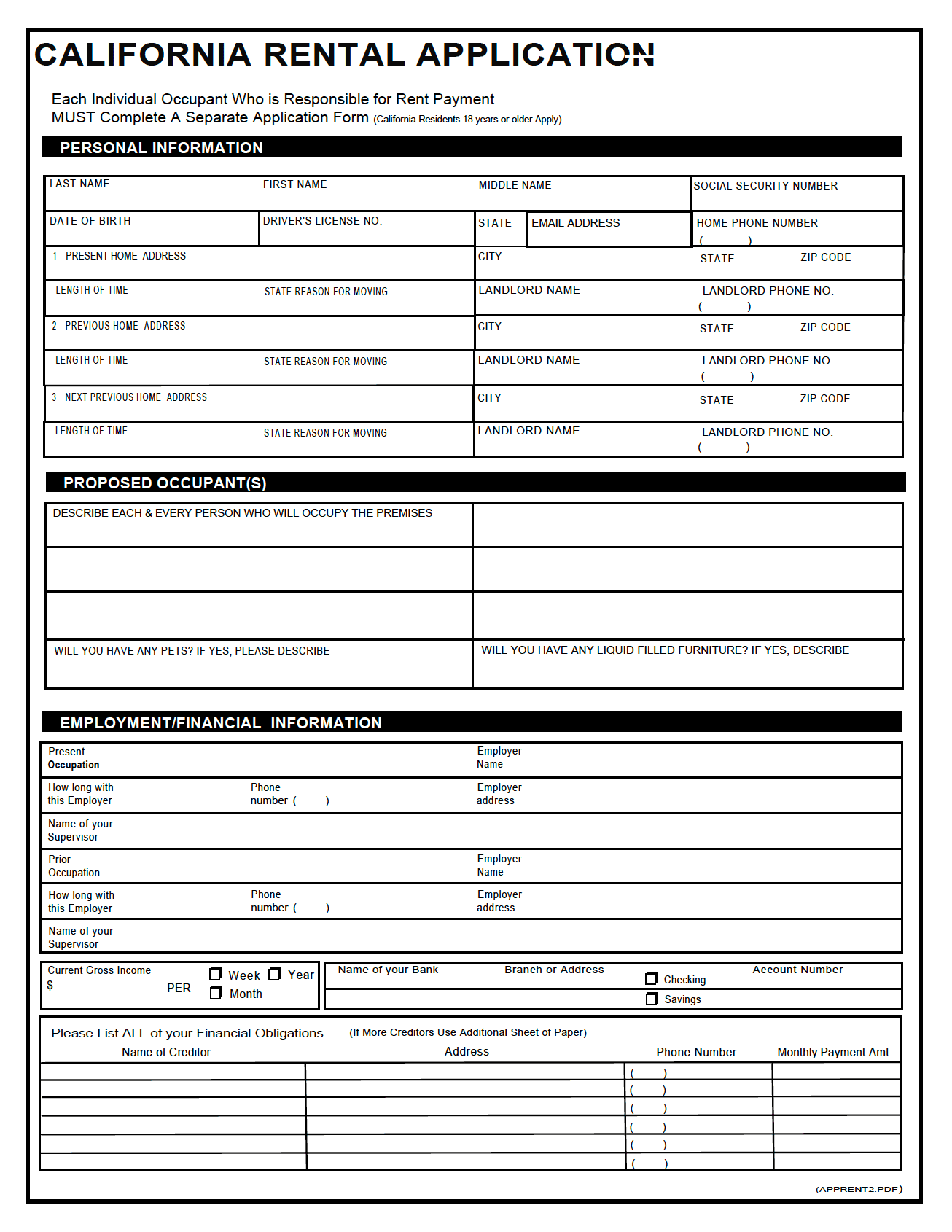 Free California Rental Application | PDF | WORD
