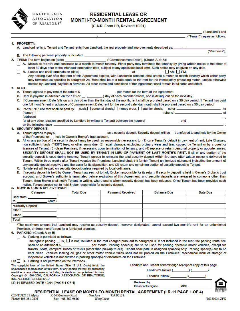 Free California Standard Residential Lease Agreement | PDF | WORD | RTF