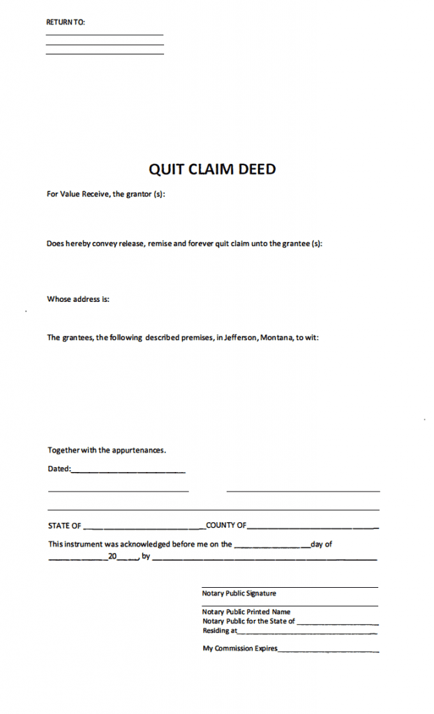 Free Montana Quit Claim Deed Form | PDF | WORD