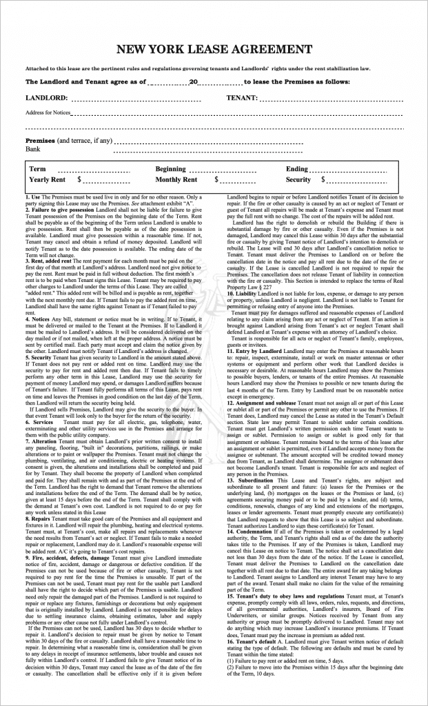 Free New York Standard Residential Lease Agreement | PDF | WORD | RTF