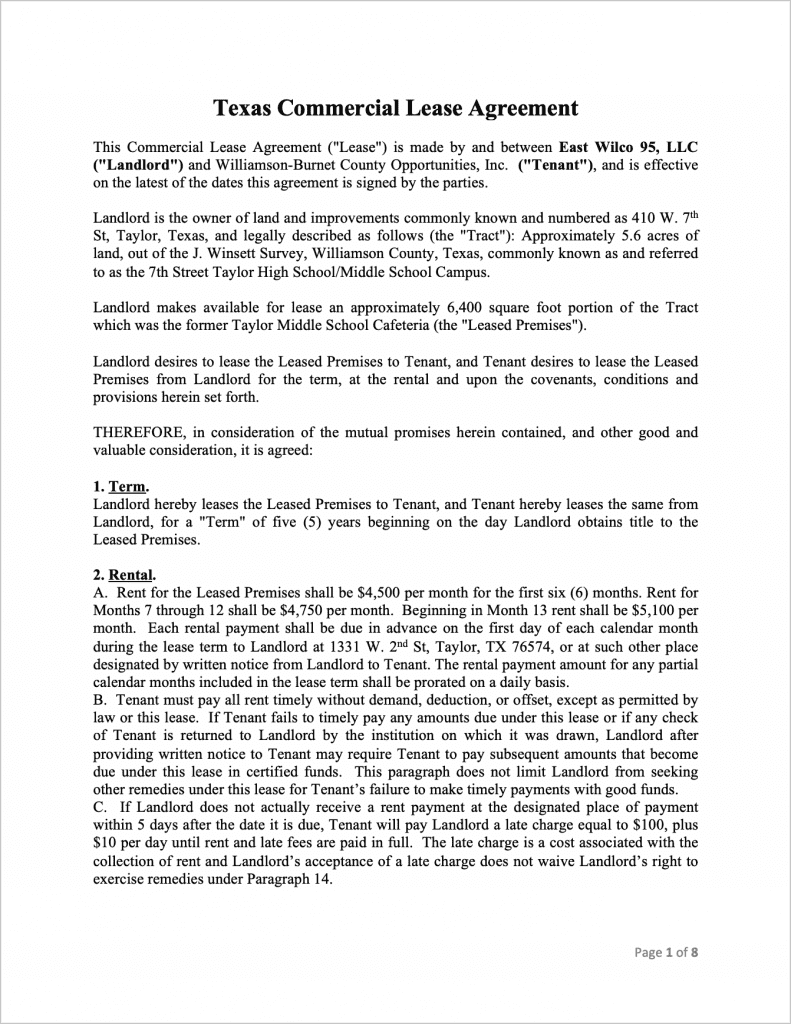 Free Texas Commercial Lease Agreement | PDF