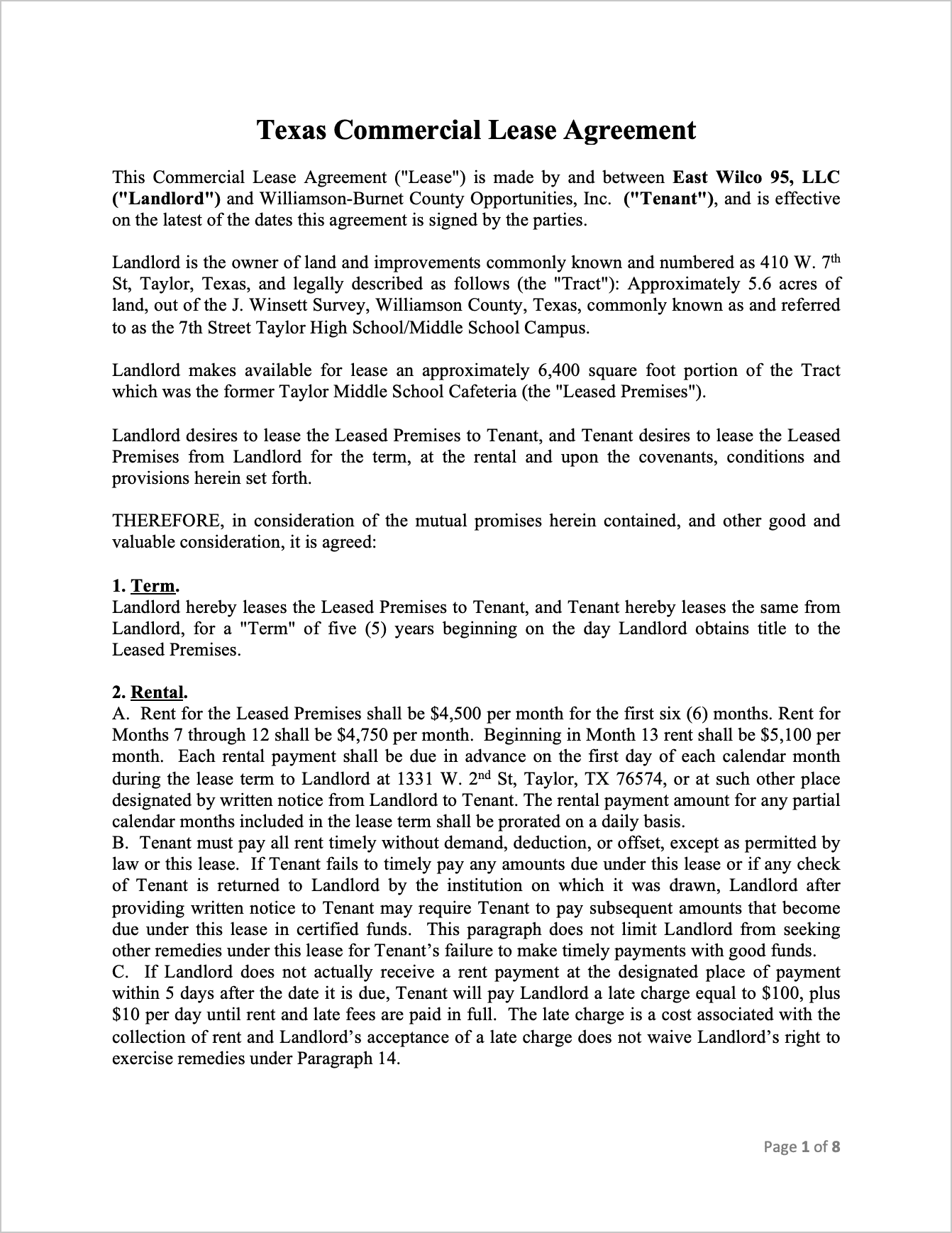 Free Texas Commercial Lease Agreement | PDF