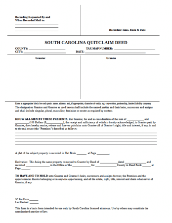 Free South Carolina Quit Claim Deed Form | PDF | WORD