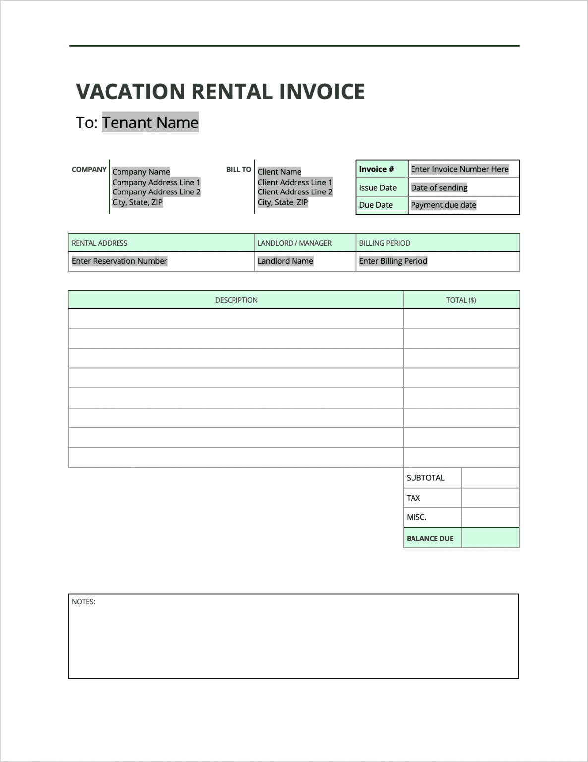 Free Rental Invoice Templates | PDF | WORD | EXCEL