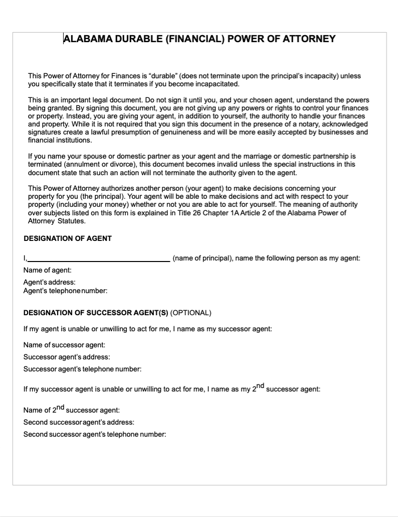Free Alabama Durable Power of Attorney Form | PDF | WORD | RTF Free Alabama Durable Power of Attorney Form | PDF | WORD | RTF