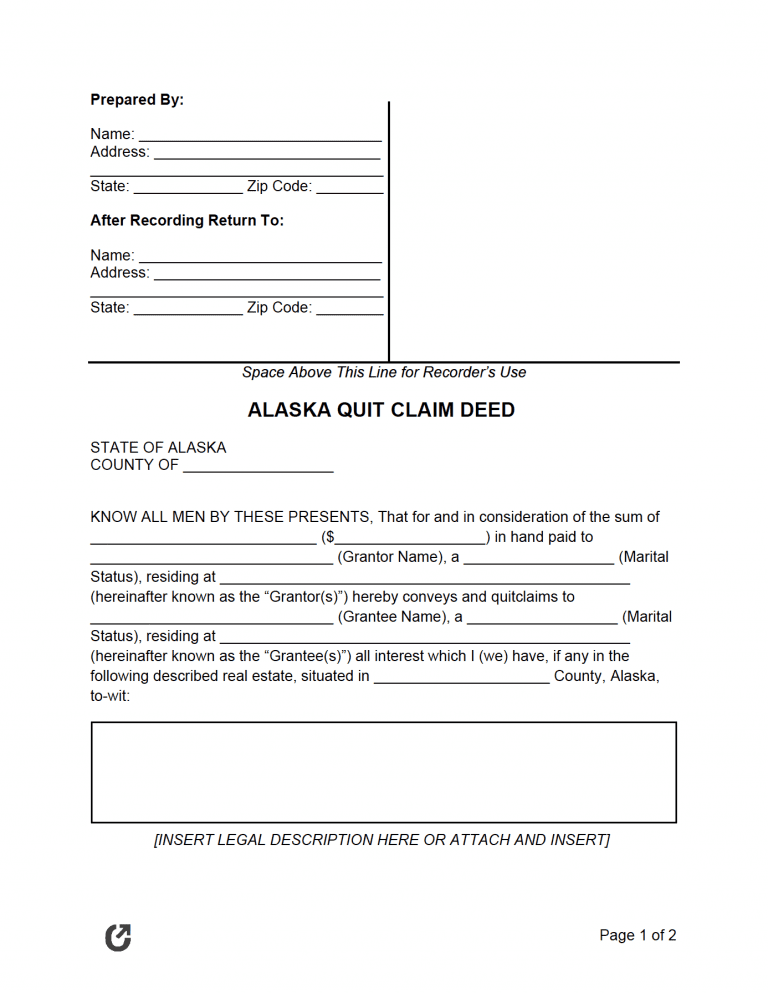 Free Alaska Quit Claim Deed Form | PDF | WORD | RTF