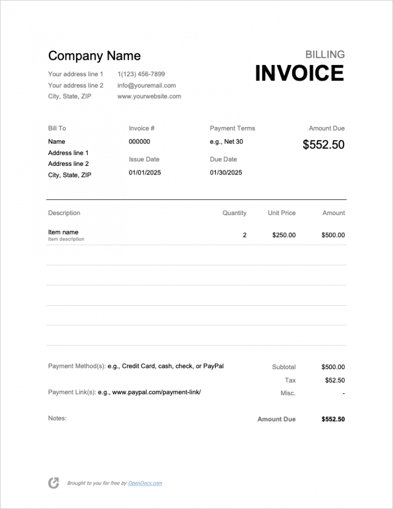 Free Billing Invoice Template | PDF | WORD | EXCEL