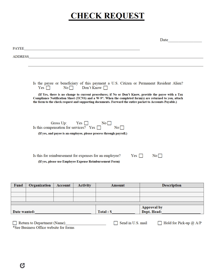 Free Check Request Forms | PDF | WORD | EXCEL