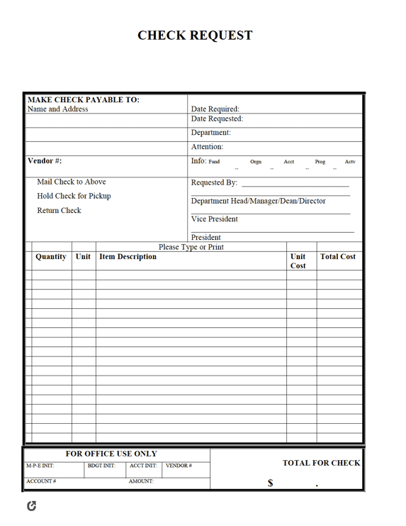 Free Check Request Forms | PDF | WORD | EXCEL