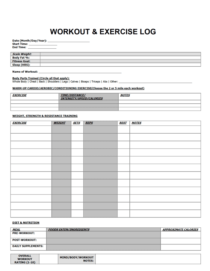 Free Exercise Chart Templates | PDF | WORD | EXCEL