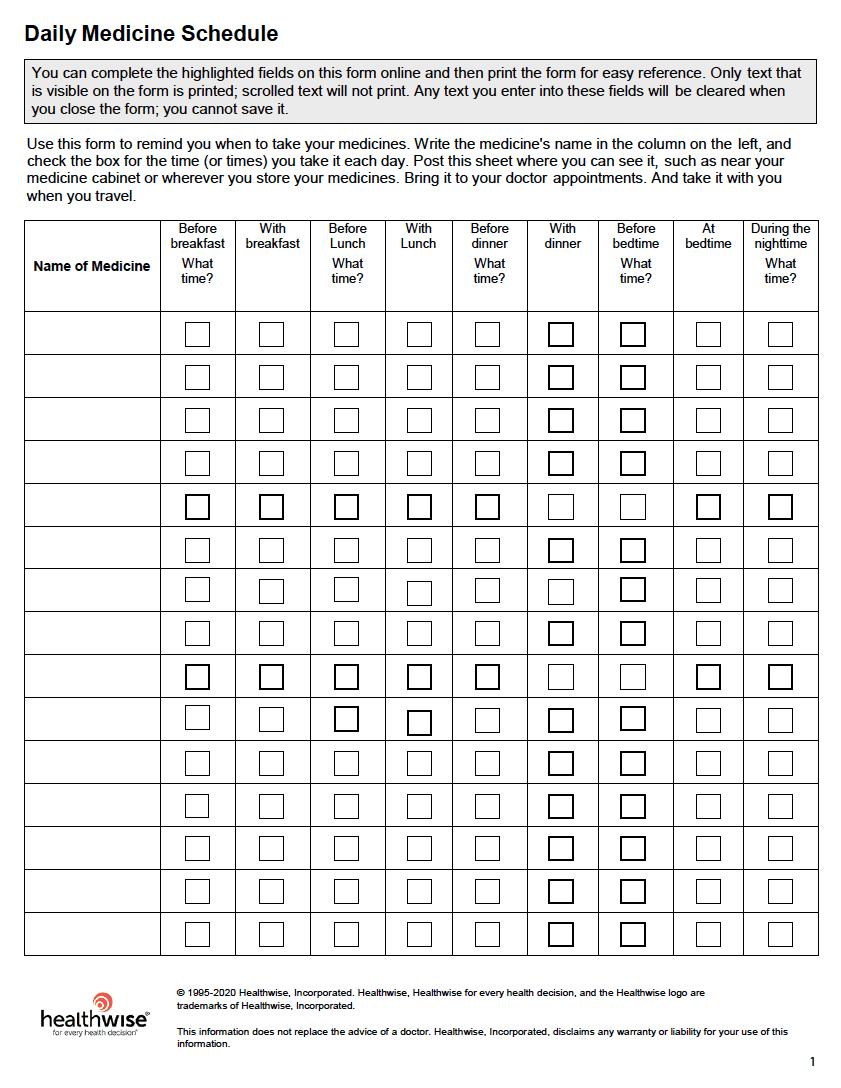 Free Medication Schedule Templates | PDF | WORD | EXCEL