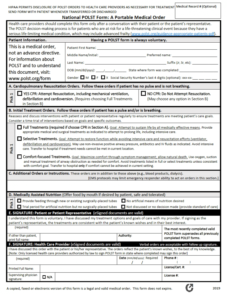 Free Do-Not-Resuscitate Order Forms | PDF | WORD