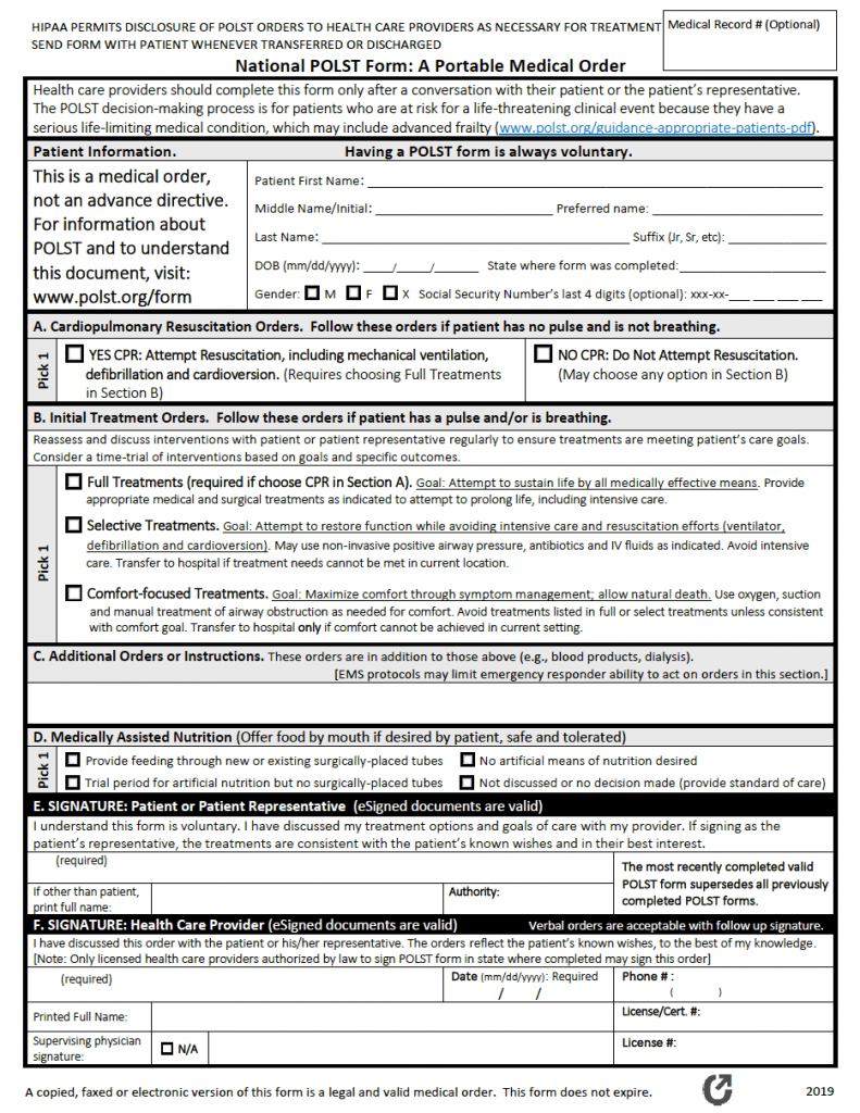 Free Do-Not-Resuscitate Order Forms | PDF | WORD