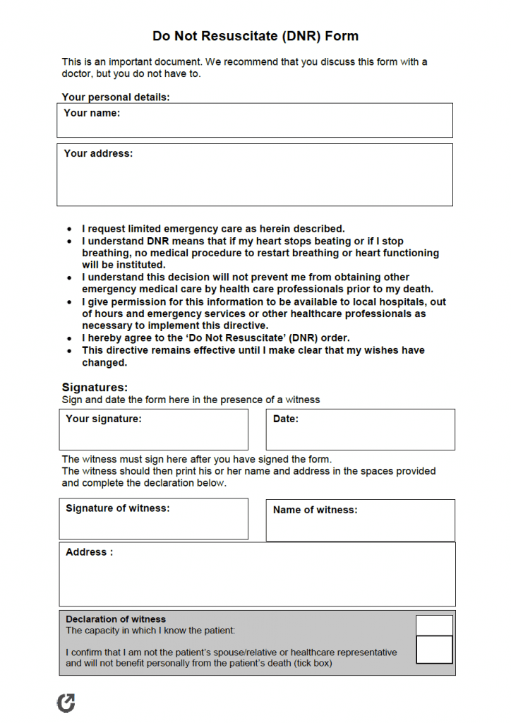 Free Do-Not-Resuscitate Order Forms | PDF | WORD