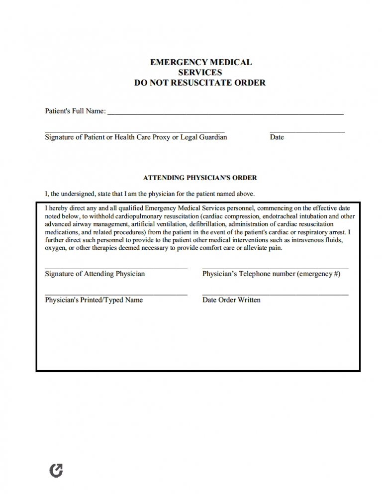 Free Do-Not-Resuscitate Order Forms | PDF | WORD