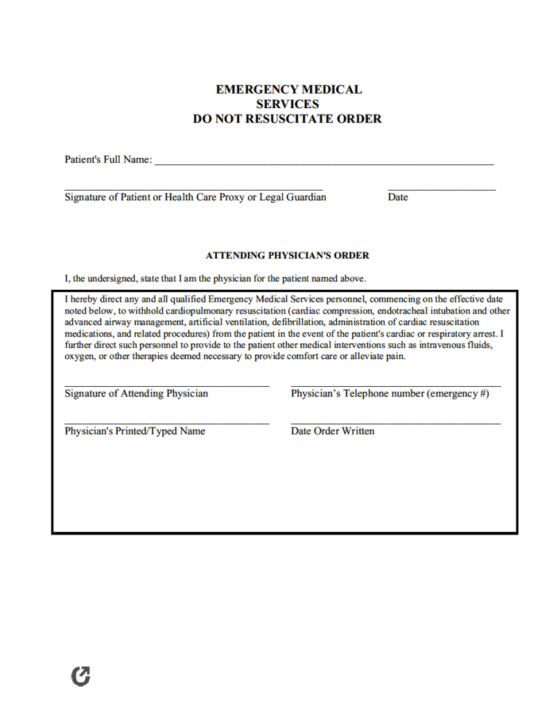 Free Do-Not-Resuscitate Order Forms | PDF | WORD