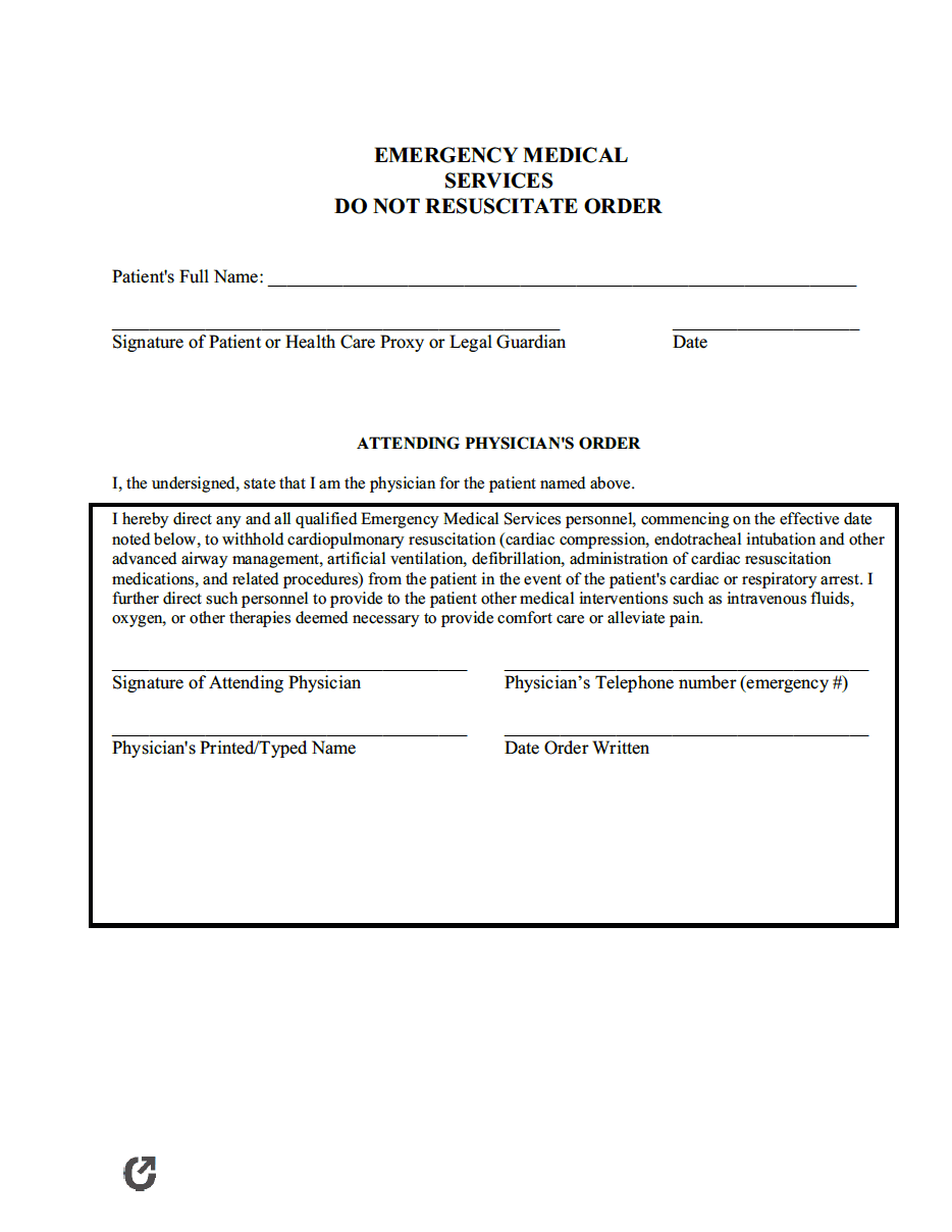 Free Do-Not-Resuscitate Order Forms | PDF | WORD