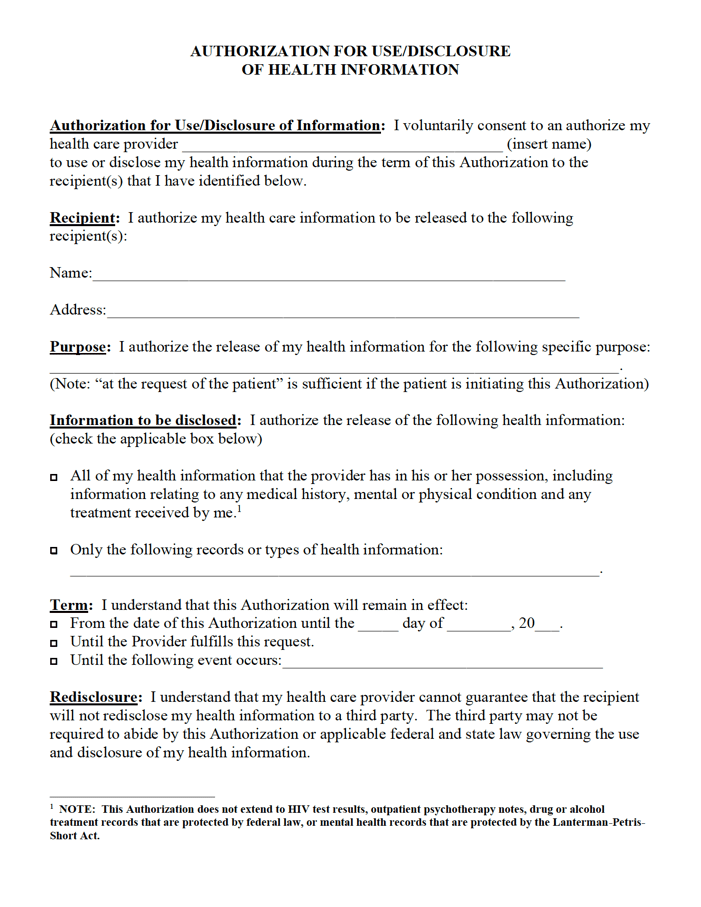 Free Medical Records Release Authorization Forms | PDF | WORD
