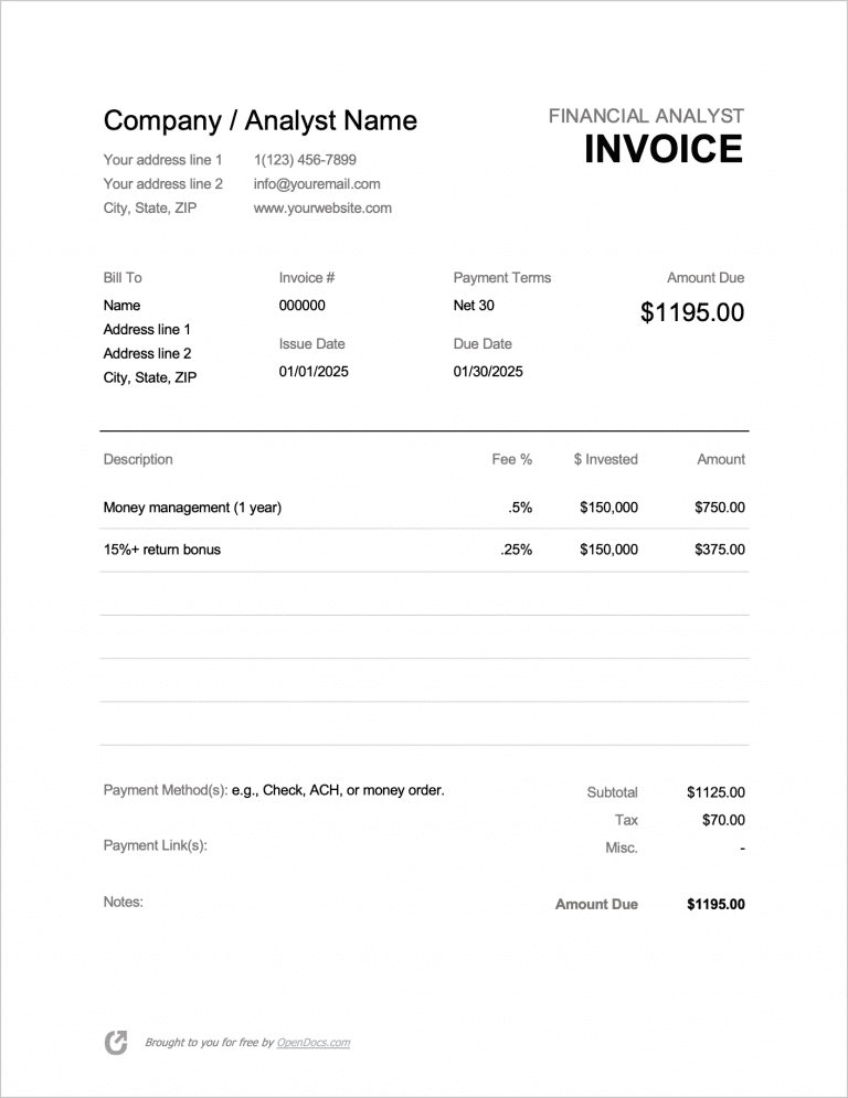 Free Financial Advisor Invoice Template | PDF | WORD | EXCEL