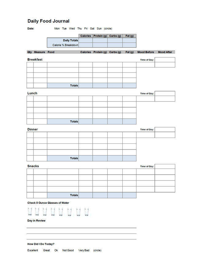 Free Food Diary Templates | PDF | WORD