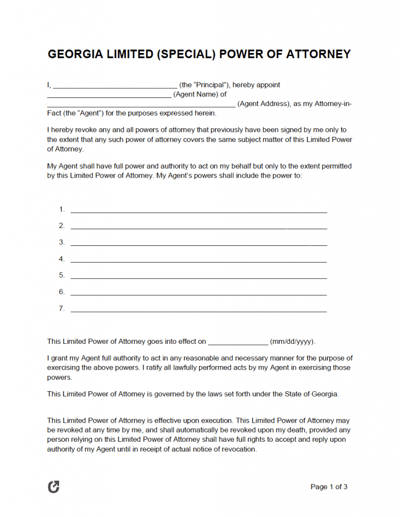 Free Georgia Power of Attorney Forms | PDF | WORD