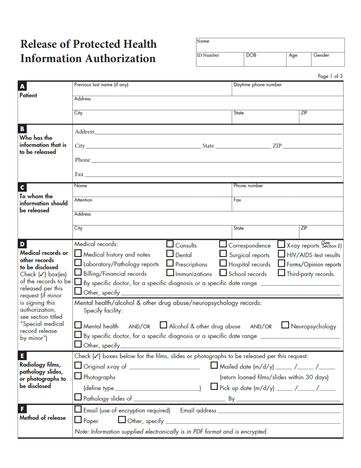 Free Medical Records Release Authorization Forms | PDF | WORD