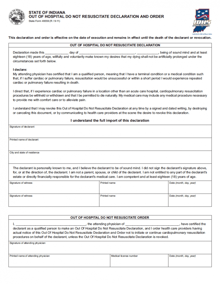 Free Indiana Advance Directive Form | PDF