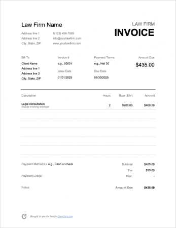 Free Law Firm Invoice Template | PDF | WORD | EXCEL