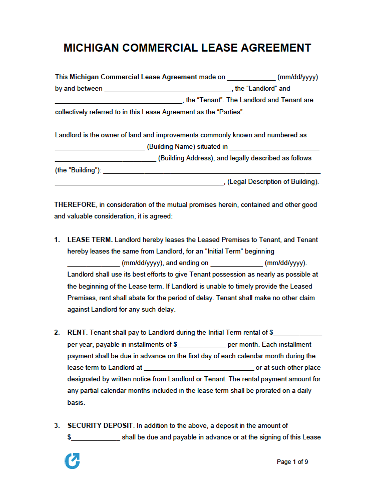 Free Michigan Commercial Lease Agreement | PDF | WORD | RTF Free Michigan Commercial Lease Agreement | PDF | WORD | RTF