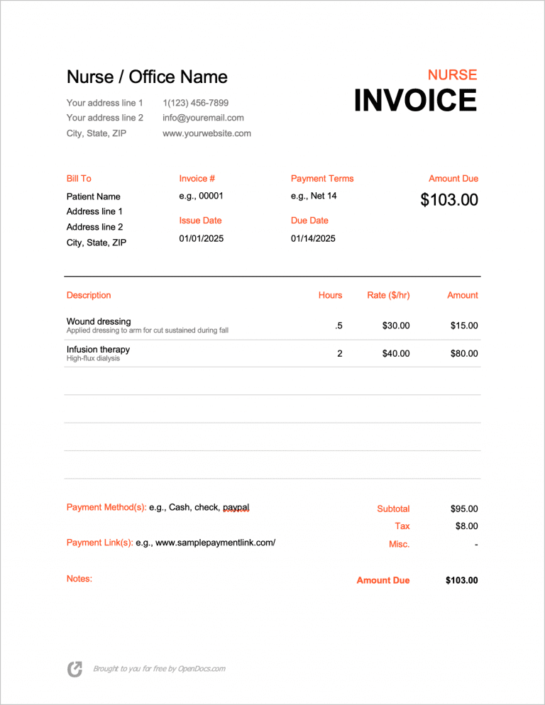 Free Nurse Invoice Template | PDF | WORD | EXCEL