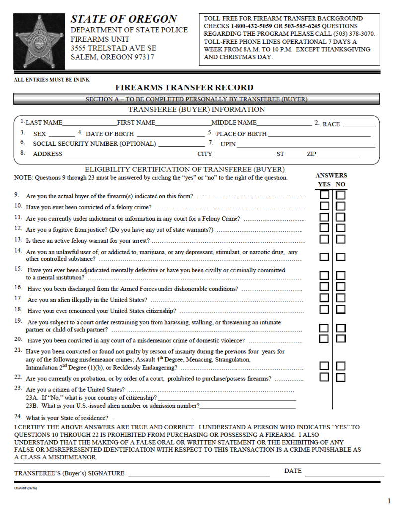 Free Oregon Firearm Bill of Sale Form | PDF