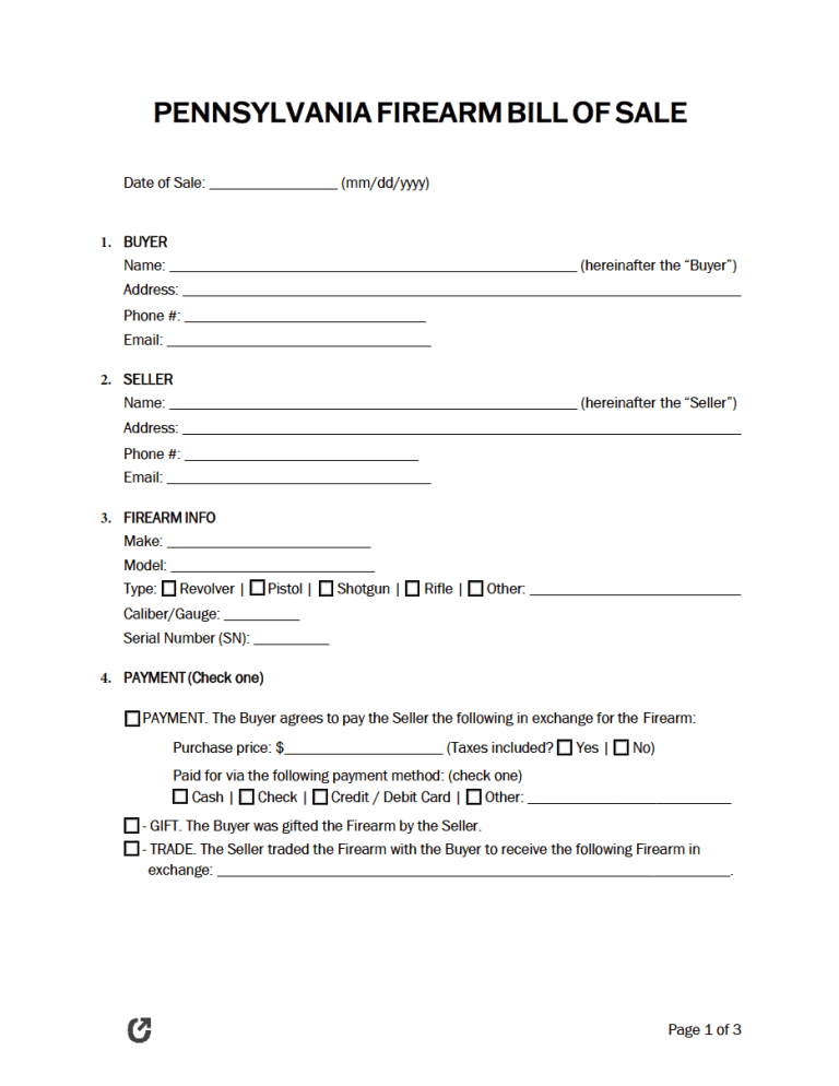 Free Pennsylvania Bill of Sale Forms (5) | PDF | WORD | RTF