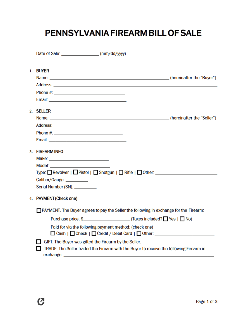 Free Pennsylvania Bill of Sale Forms (5) | PDF | WORD | RTF