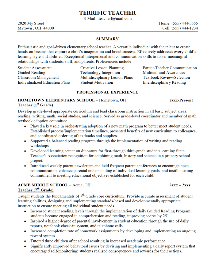 Free Teacher Resumes | PDF | WORD