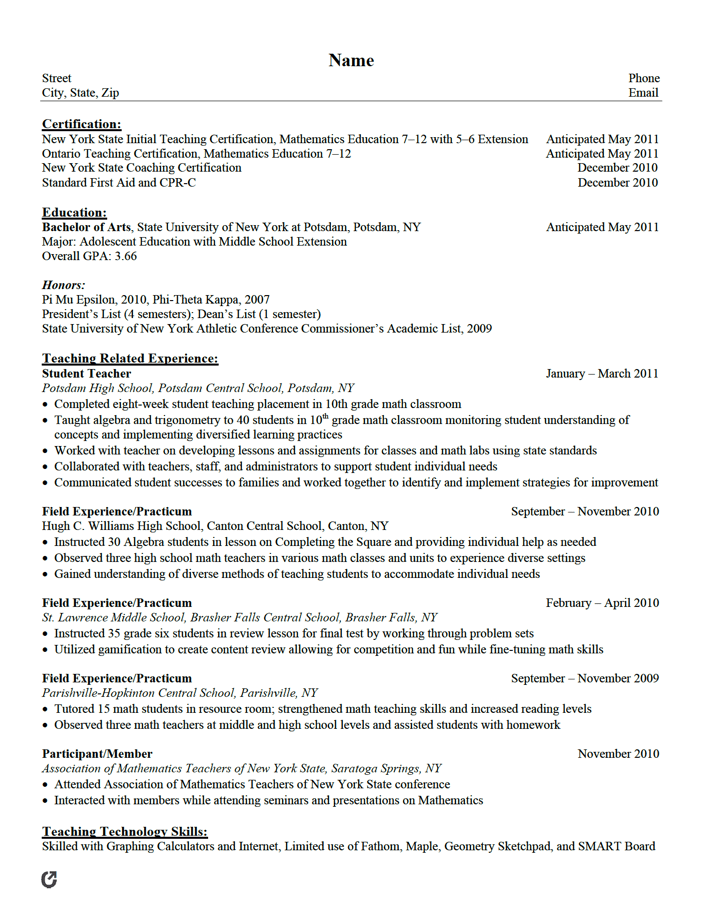 Free Teacher Resumes | PDF | WORD